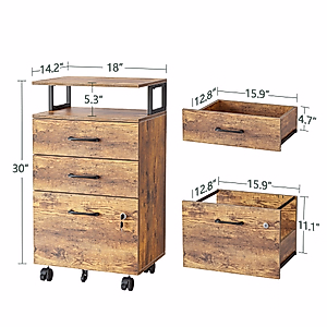 FEZIBO Electric Standing Desk, 55 x 24 Inches with 3 Drawers, Black Frame/Rustic Brown Top with File Cabinet