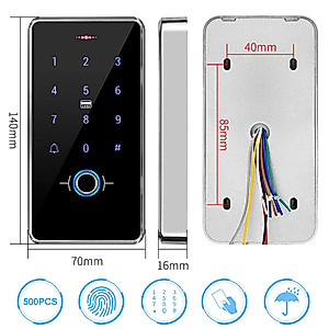 HFeng Outdoor IP68 Waterproof RFID Access Control Keypad Fingerprint Biometrics Access Controller WG26/34 Card Reader + 10pcs 13.56MHz Keyfobs for Home/Office