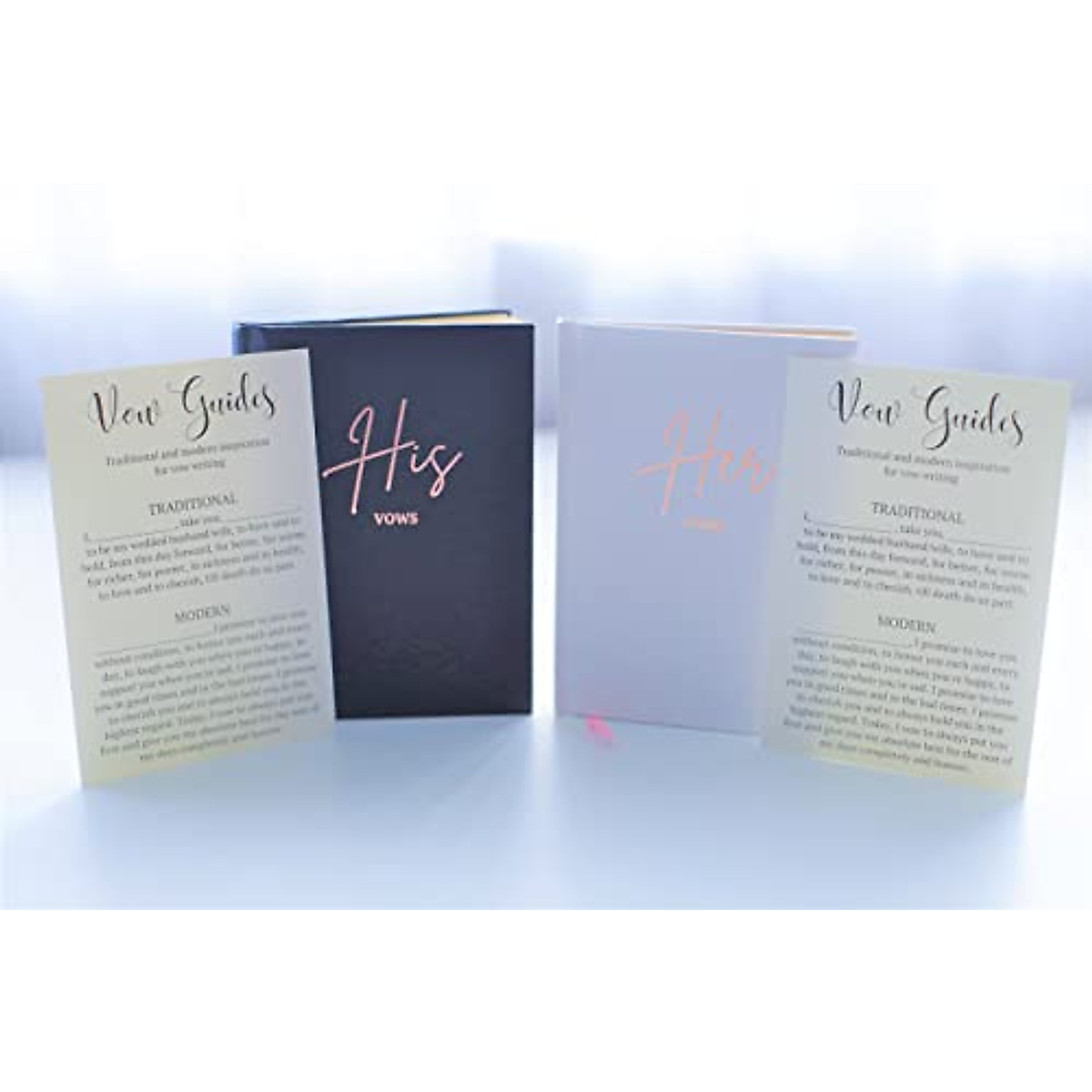 Wedding Vow Books His and Hers- Vow Books, Set with Wedding Cards for Parents, Vow Books for Wedding, Hardcover Rose Gold Foil & Gilded Edges, 13.97 X10.16 CM 40 Pages, 2 pcs Navy Blue White
