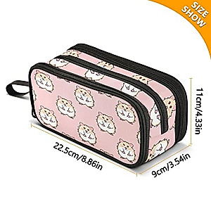 OTVEE Large Capacity Pencil Case 3 Compartments Pencil Pouch Portable Pencil Box with Handle Cute Red Eyes Hamster Pen Organizer Stationery Bag for School College Office Teen Girls Boy Women Men