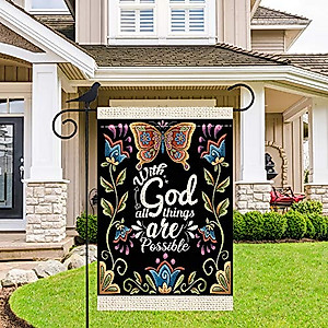 Shmbada with God All Things Are Possible Burlap Garden Flag, Double Sided Vertical Outdoor Religious Christian Faith Decorative Small Flag for Garden Home Yard Lawn Patio Farmhouse, 12.5 X 18.5 Inch