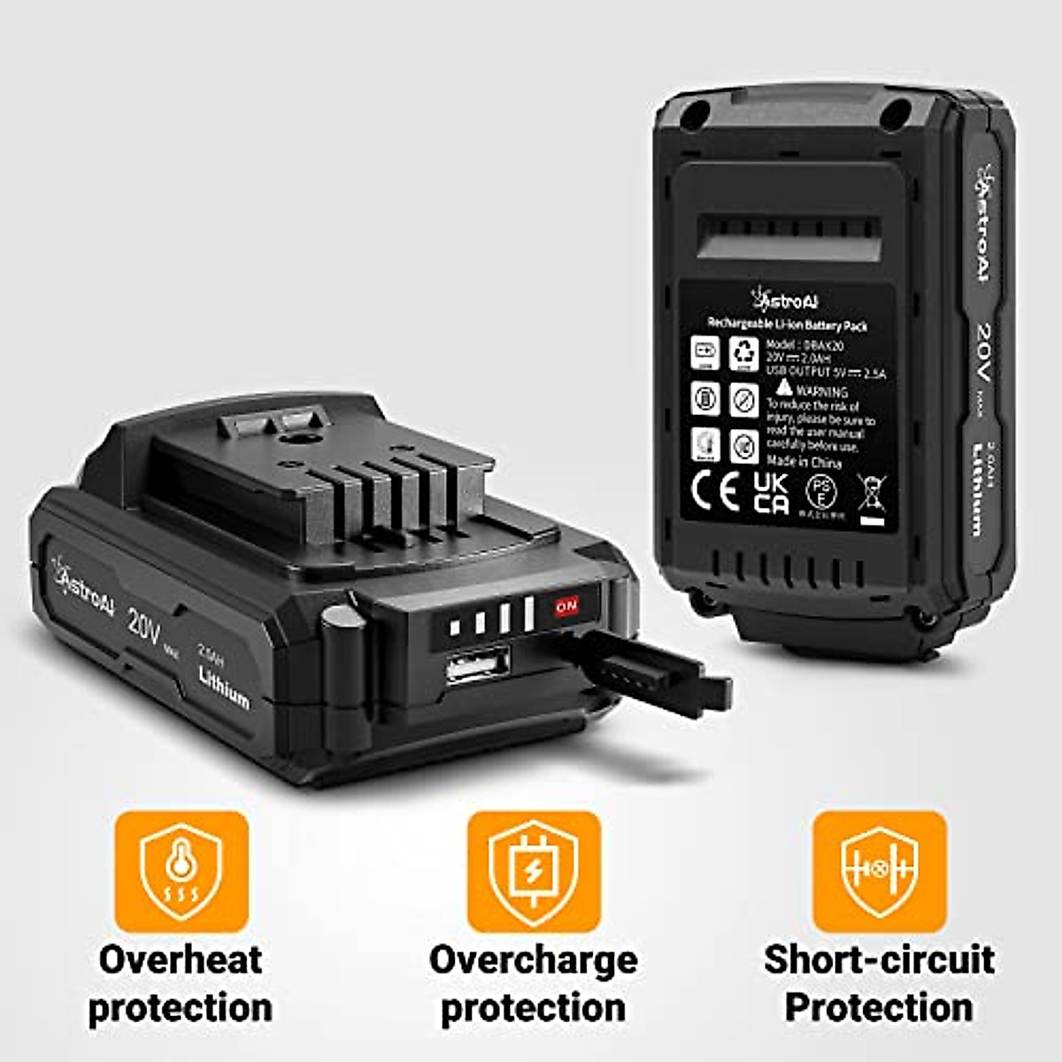 AstroAI 20V MAX Rechargeable Li-ion Battery for ACJY3PYE / ACJY3PBU / ACJY21LIDC / ACJY21LIDCBU with Real-time Capacity Indicator USB Output Only Compatible with AstroAI Product