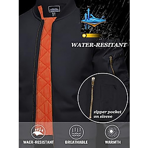 KEFITEVD Men's Bomber Jacket Windproof Quilted Jacket Winter Casual Sportswear Jacket Black Jacket for Men Windbreaker Jackets Men