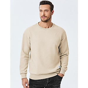 Dokotoo Men Men's Crew Neck Sweatshirts Soild Color Geometric Texture Long Sleeve Casual Pullover Shirts Beige 3X-Large