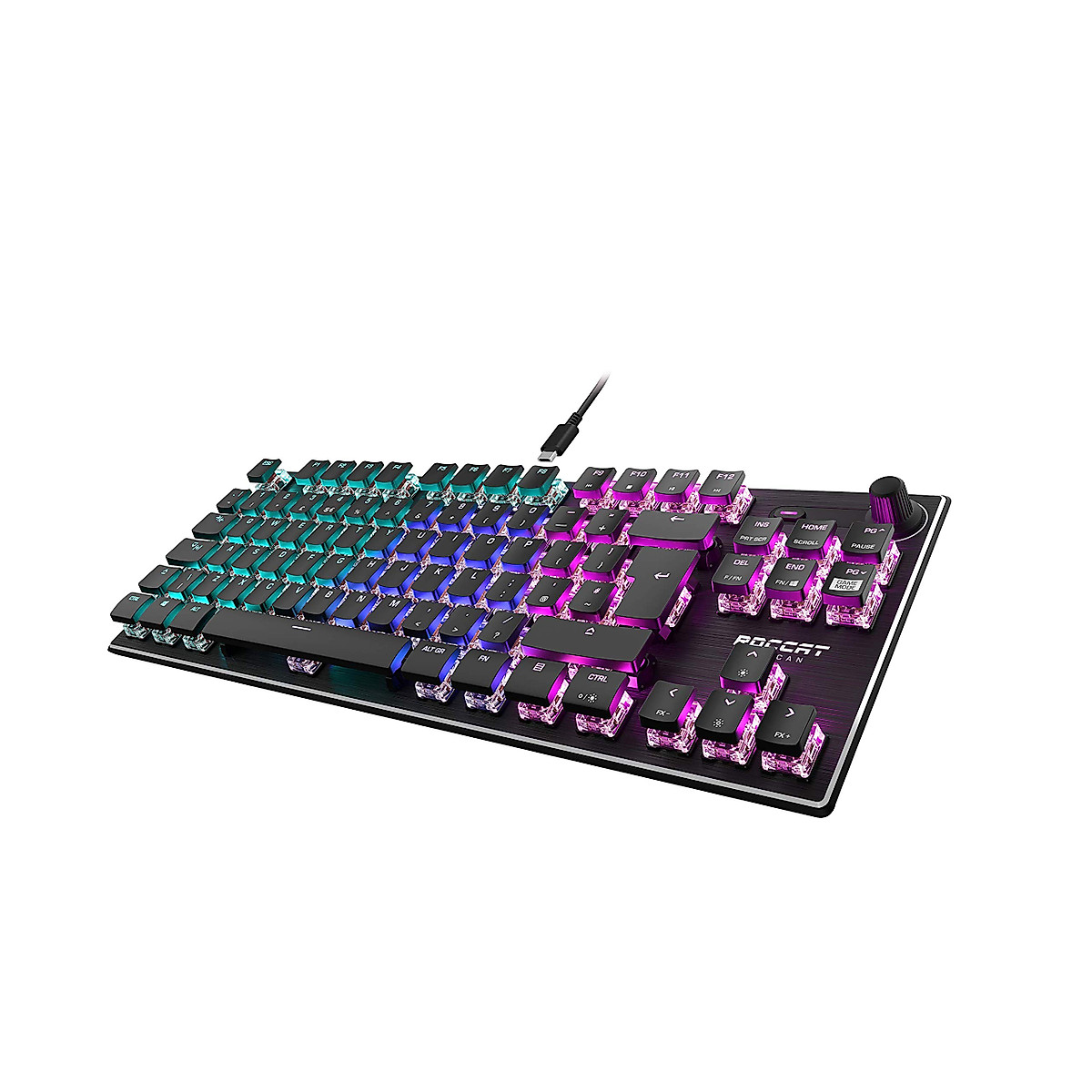 Roccat Vulcan TKL (UK Layout) Mechanical PC Gaming Keyboard, Tenkeyless, Linear Titan Switch, Per-Key AIMO RGB Lighting, Anodized Aluminum Top Plate and Detachable USB-C Cable, Black