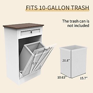 Kitchen Trash Can 10 Gallon, Tilt Out Waste Bin Cabinet with Storage Drawers, Hidden Trash Can Cabinet, Garbage Can Cabinet, Recycling Storage Cabinet for Kitchen, Dining Room, Laundry, Bathroom White