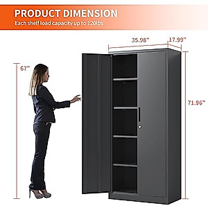 BIZOEIRON Metal Garage Storage Cabinets with Lock, 72" Black Storage Cabinet with Doors and Shelves, Heavy Duty Steel Tool Cabinets for Home Office, Warehouse, Gym, Classroom (Black)