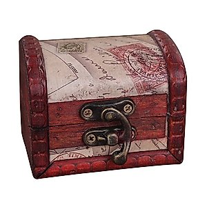 LFOEwpp7 Retro Candy Jewelry Box, Stamp Style Metal Lock Wooden Jewelry Storage Box Treasure Necklace Case for Birthday Christmas Halloween Valentine's Day and More
