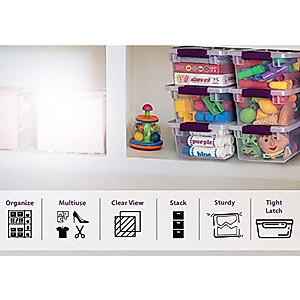 Peaknip - Sterilite 6 Quart Stackable Plastic Storage Bins with Lids and Latches (6 Pack) - Bundled with Labels and Marker