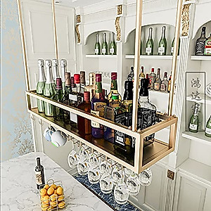 DASHADAO Gold Ceiling Mounted Hanging Wine Rack Iron Wine Bottle Holder Champagne Glass Goblets Storage Shelf, Bar Unit Home Decor Floating Display Shelves (Size : 100x25x21cm)