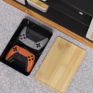 CHANCETSUI Stackable Storage Bins lids For Work: 7X10 Black Storage bins, Office Desk Accessories Storage Containers with Lids, Stackable Bins for Home and Office Organization, bamboo Lid, 2 Pack