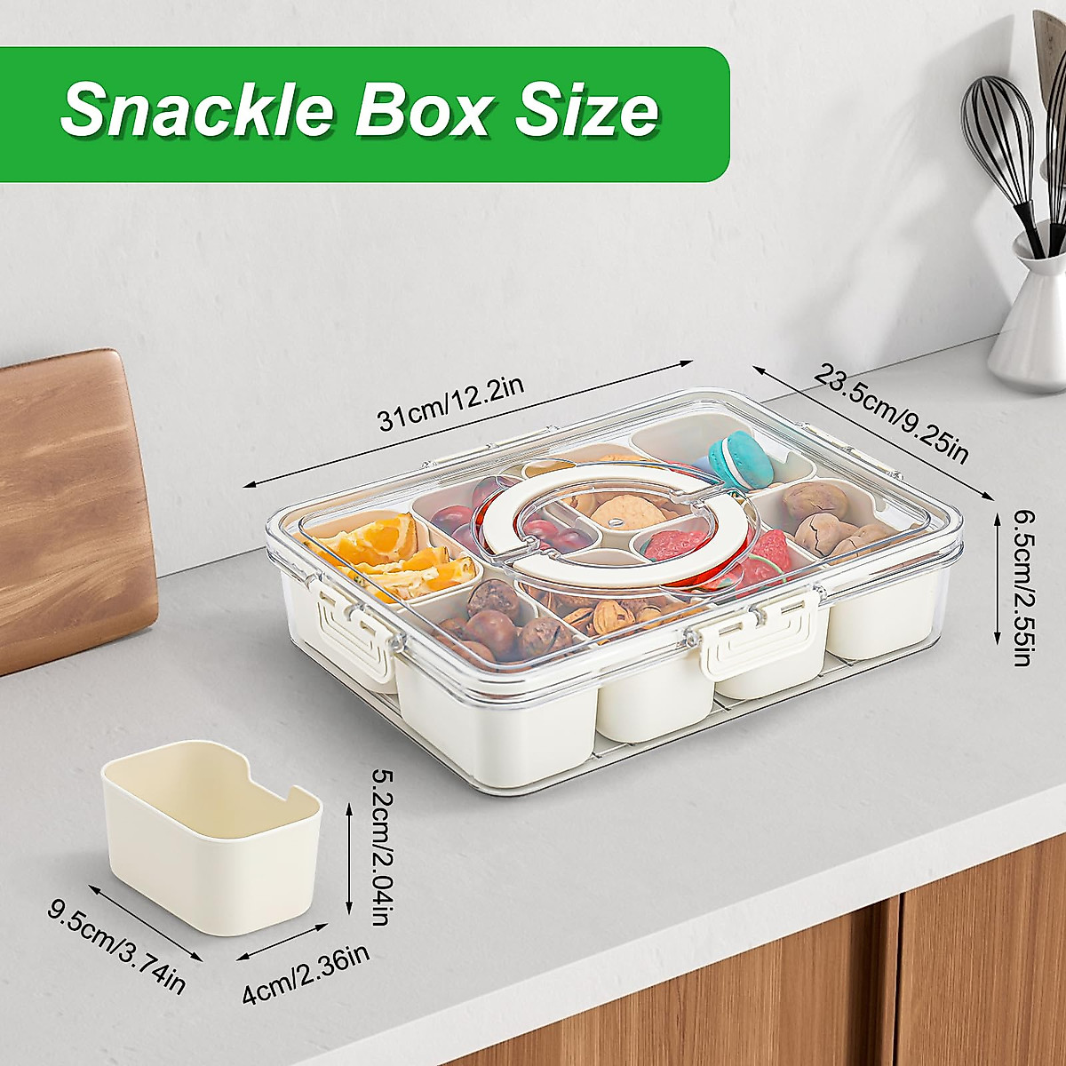 Divided Serving Tray Snack Platter Container with Lid & Handle, 8 Compartments Portable Food Fresh-Keeping Storage Box Vegetable Organizer for Refrigerator Perfect for Party & Picnic