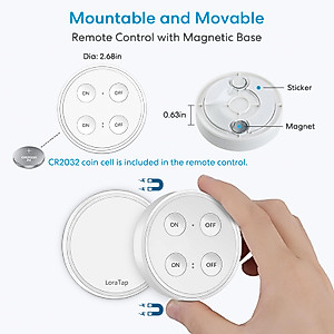 LoraTap Mini Remote Control Outlet Plug Adapter with Remote, 656ft Range Wireless Light Switch for Household Appliances, No Hub Required, 10A/1100W, White, 2 Years Warranty (One Remote + 2 Outlets)
