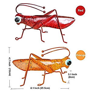 ShabbyDecor Metal Grasshopper Figurine Yard Art Locust Lawn Ornament Mantis Hanging Wall Sculpture Decoration Set of 2,Red&Yellow