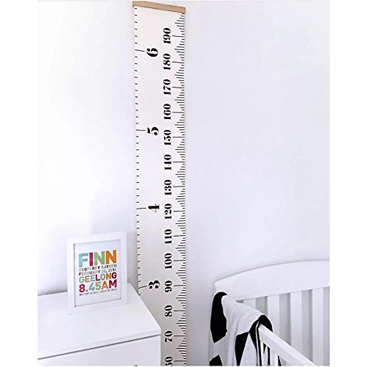 MinoMia Kids Growth Chart, Wood Frame Fabric Canvas Height Measurement Ruler from Baby to Adult for Child's Room Decoration 7.9 x 79in (7.9 x 79in, White & Black)