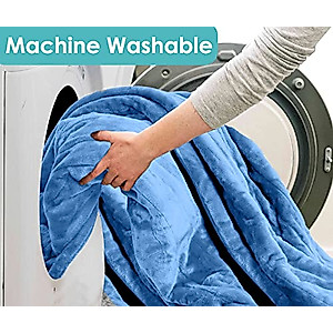 Electric Throw Heated Blanket - 50" x 60" Blue Fast Heating Blanket, 10 Heat Levels, 4 Hours Auto Shut-Off - Electric Blanket Throw Portable Heated Lap Pad - Machine Washable Heated Throw Gift…