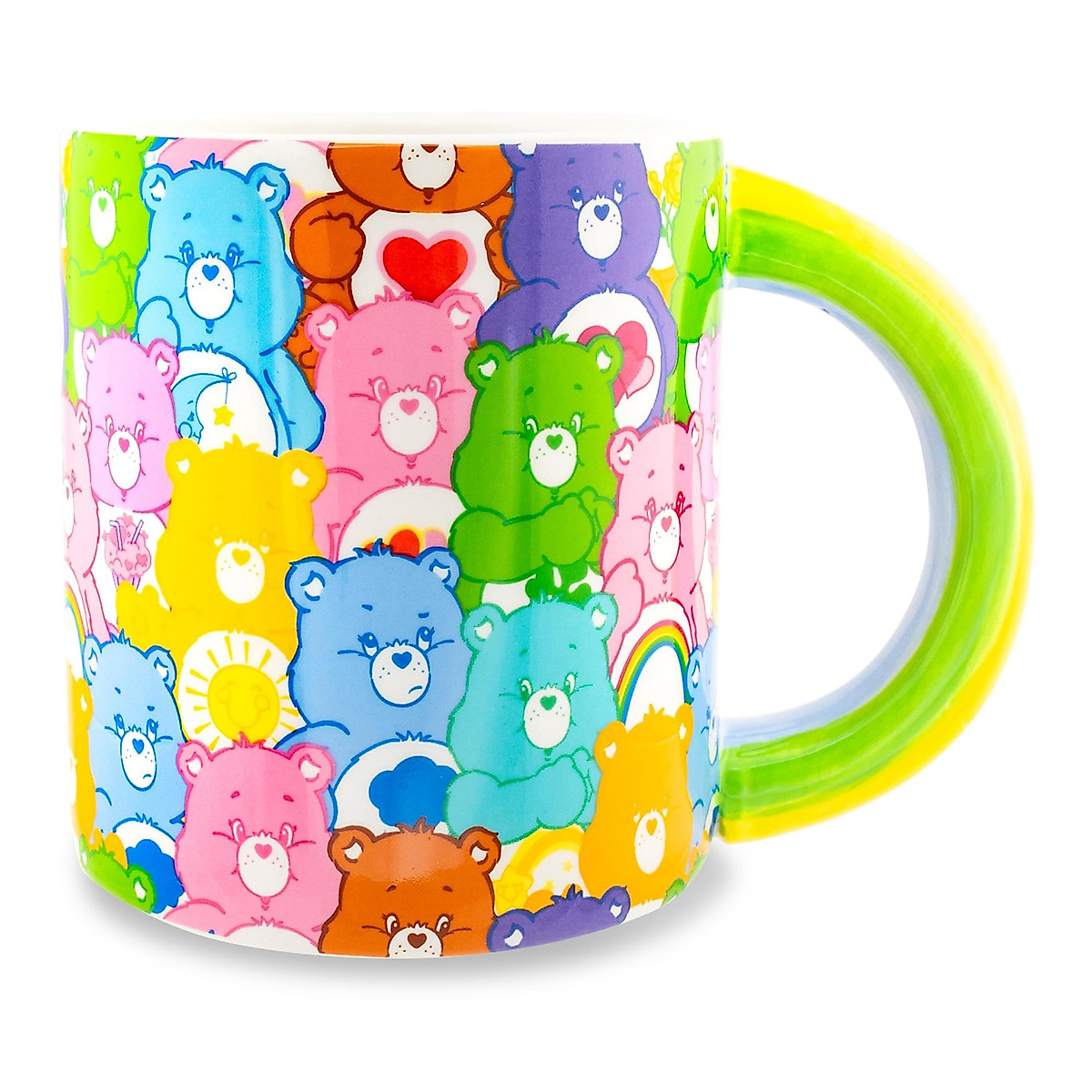 Care Bears Allover Print Ceramic Mug With Rainbow Handle | Large Coffee Cup For Tea, Espresso, Cocoa | Holds 20 Ounces