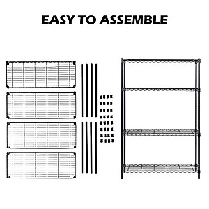 XCVBDE 4-Tier Storage Shelves 36''x14''x54'' Height Adjustable Garage Storage Shelves Heavy Duty Pantry Shelving Metal Utility Shelves Wire Rack for Home Kitchen Laundry Room Organization（Black）