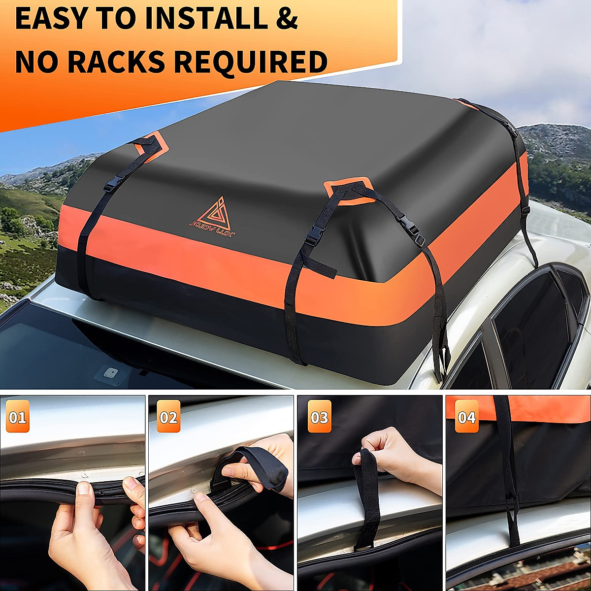 Car Rooftop Cargo Carrier Bag, 15 Cubic Feet Waterproof Heavy Duty 720D Car Roof Luggage Bag for All Vehicle with/without Racks - Storage Bag, Anti-Slip Mat, 4 Door Hooks