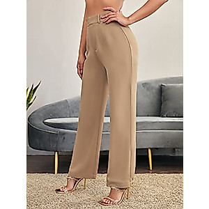 SweatyRocks Women's Elegant High Waist Solid Long Pants Office Trousers Khaki M