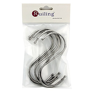 RuiLing 6-Pack 4.7 Inches Extra Large S Shape Hooks,Heavy-Duty Stainless Steel Hanging Hooks - Multiple uses,Ideal for Apparel, Kitchenware, Utensils, Plants, Towels, Gardening Tools.