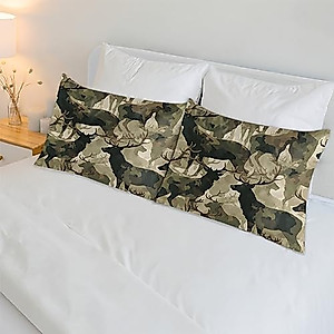 Satin Pillowcase for Hair and Skin Standard Size Military Camo Camouflage Deer,Soft Breathable Smooth Cooling Pillow Covers Satin Pillow Cases with Envelope Closure,20x26 Inches