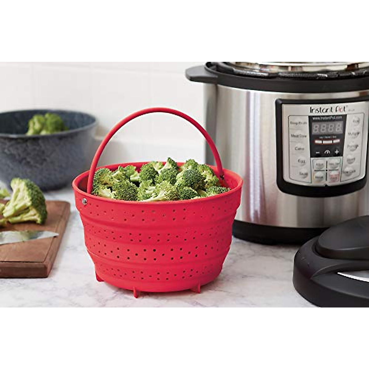 Fox Run Collapsible Silicone Steamer Basket Insert for Instant Pot, 6-Quart, Red