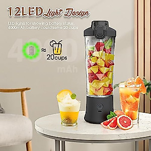 Portable Blender, Personal Blender for Shakes and Smoothies, 20 Oz Mini Smoothies Blender to Go, USB Rechargeable Blender Cup with Travel Lid for Home, Office, Travel