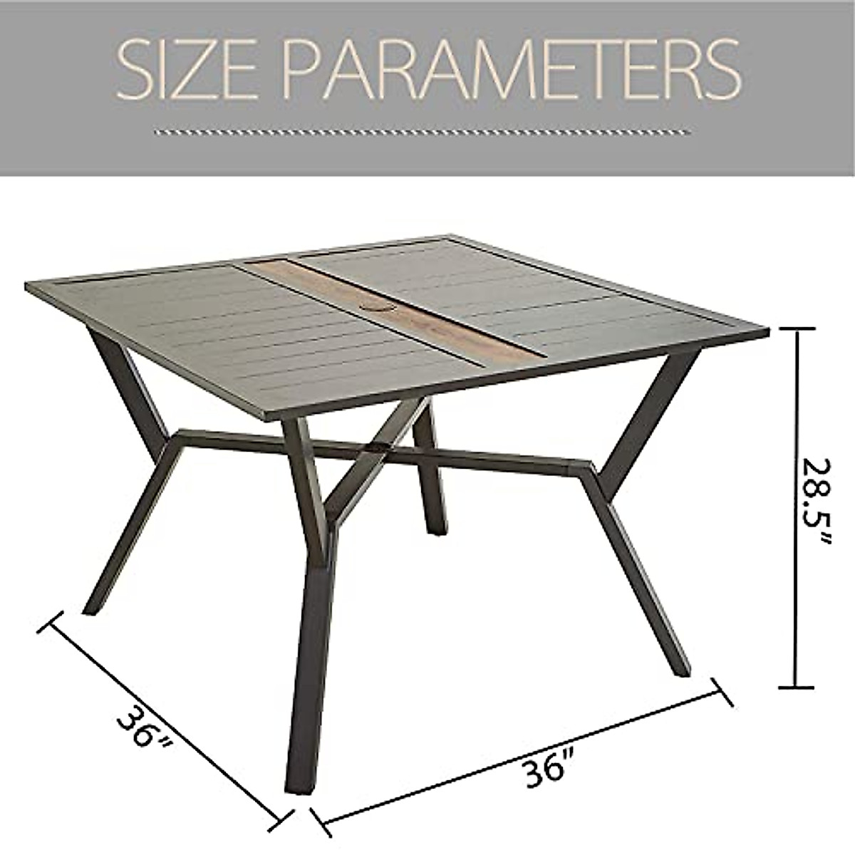 LOKATSE HOME Patio Dining Metal Square Table Outdoor Furniture with 2.1" Umbrella Hole, Steel Legs, Grey