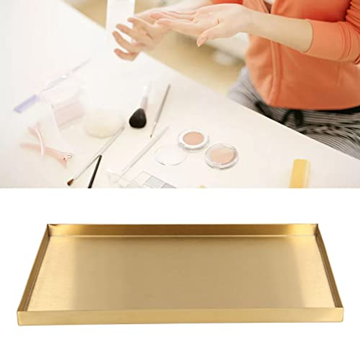 11.9x8.0 in Gold Rectangle Storage Tray Stainless Steel Tea Fruit Trays Desktop Cosmetics Perfume Jewelry Organizer Serving Tray for Home Living Room, Kitchen, Bathroom, Hotel