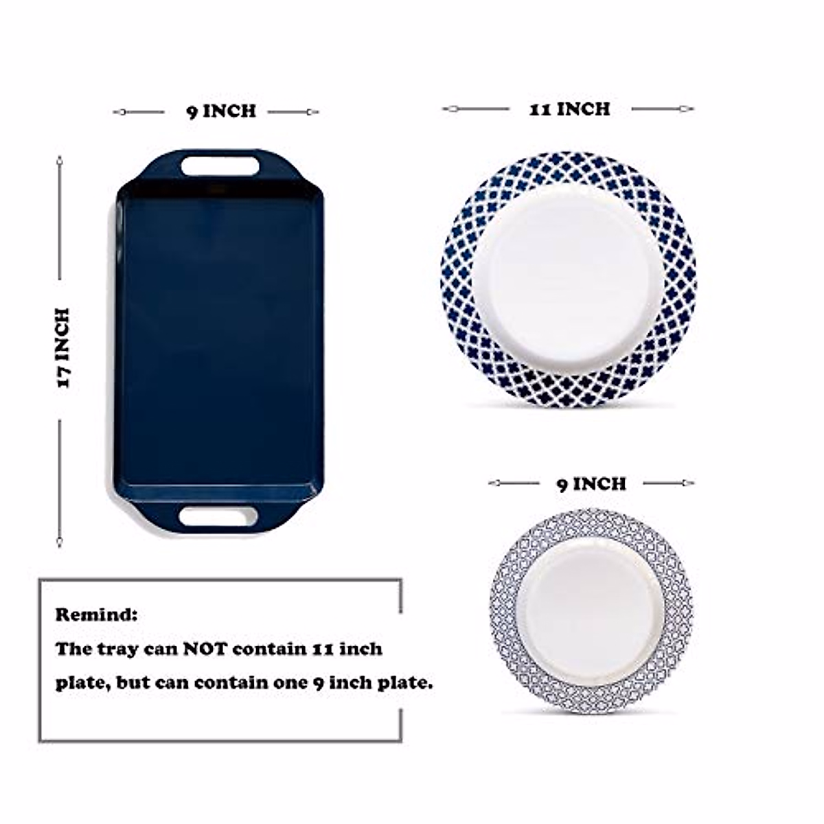 Bowla Melamine Rectangular Serving Tray with Handles (Dark Blue), Food Direct Contact, BPA-Free Dishwasher Safe and Environmental Friendly