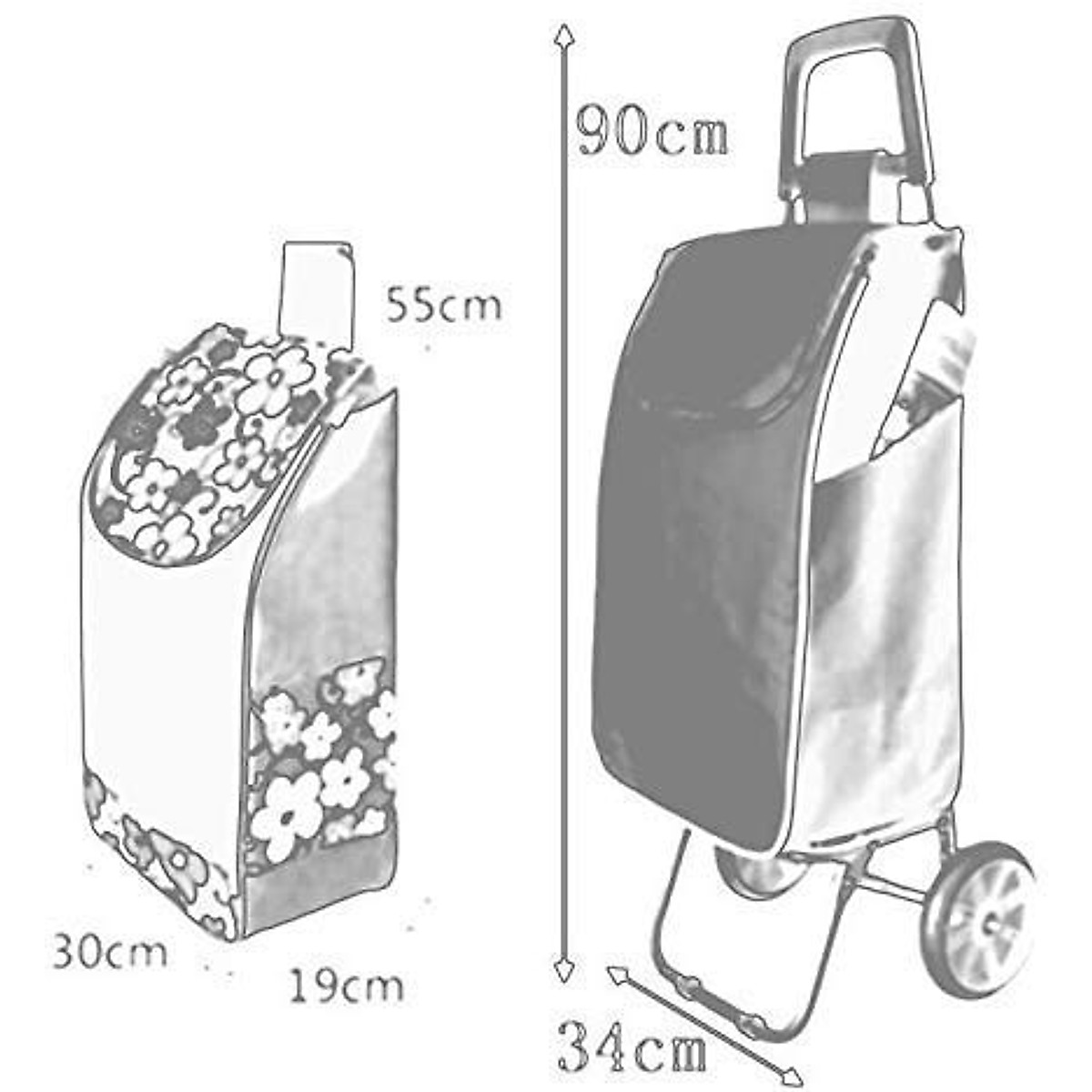 Shopping Trolley on Wheels Multi Function Shopping Cart Folding Trolley Large Capacity Light Weight Wheeled Trolley Push Cart Bag with 2 Wheels Storage Hand Trucks,Black ,