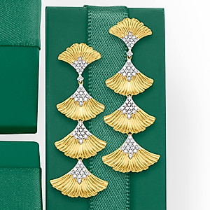 Ross-Simons 0.27 ct. t.w. Diamond Multi-Ginkgo Leaf Drop Earrings in 18kt Gold Over Sterling