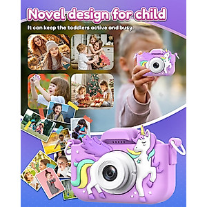 Seckton Kids Camera Toys for Girls Ages 3-8, Children Digital Video Camera with Protective Silicone Cover, Christmas Birthday Gifts for 3 4 5 6 7 8 Year Old Girls with 32GB SD Card