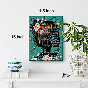 Books Wall Art into the Library Canvas Painting Prints for Home Wall Decor Framed Reading Books Artwork Book Lover Gifts(12x15 Inch)