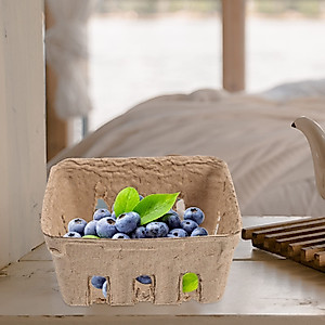 GANAZONO Bushel Basket 50pcs Square Paper Berry Basket Pulp Fiber Produce Vented Container Holder Box Fruit Tray for Fruit Vegetable Farmer Market Grocery Packaging Desktop Stand