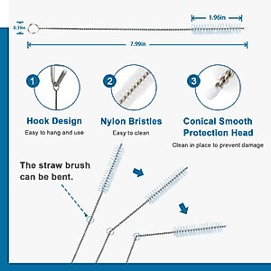 Replacement Reusable Straws for BuildLife 1/Half Gallon Water Bottle 128oz/64oz - 4 Set 10'' Long,Outer Diameter 0.374'' Cut Short to Fit Bottles,with 2 Cleaning Brush