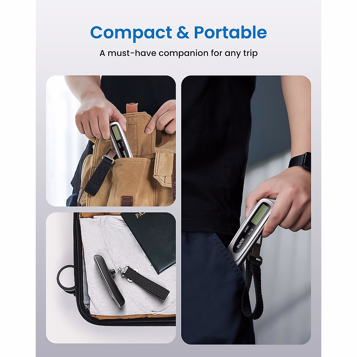 RENPHO Luggage Scale, Suitcase Scale for Travel, Baggage Weight Scale with Backlit, Portable Handheld Scale with Tare Function, Overweight Reminder, Rubber Paint, 110lb/50kg, Battery Included