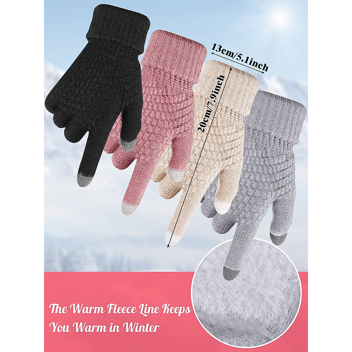 JaGely 8 Pieces Winter Hats and Gloves Set Women Warm Gloves Touchscreen Knitted Lined Gloves Winter Beanies for Women (Black, Gray, Pink, Beige)