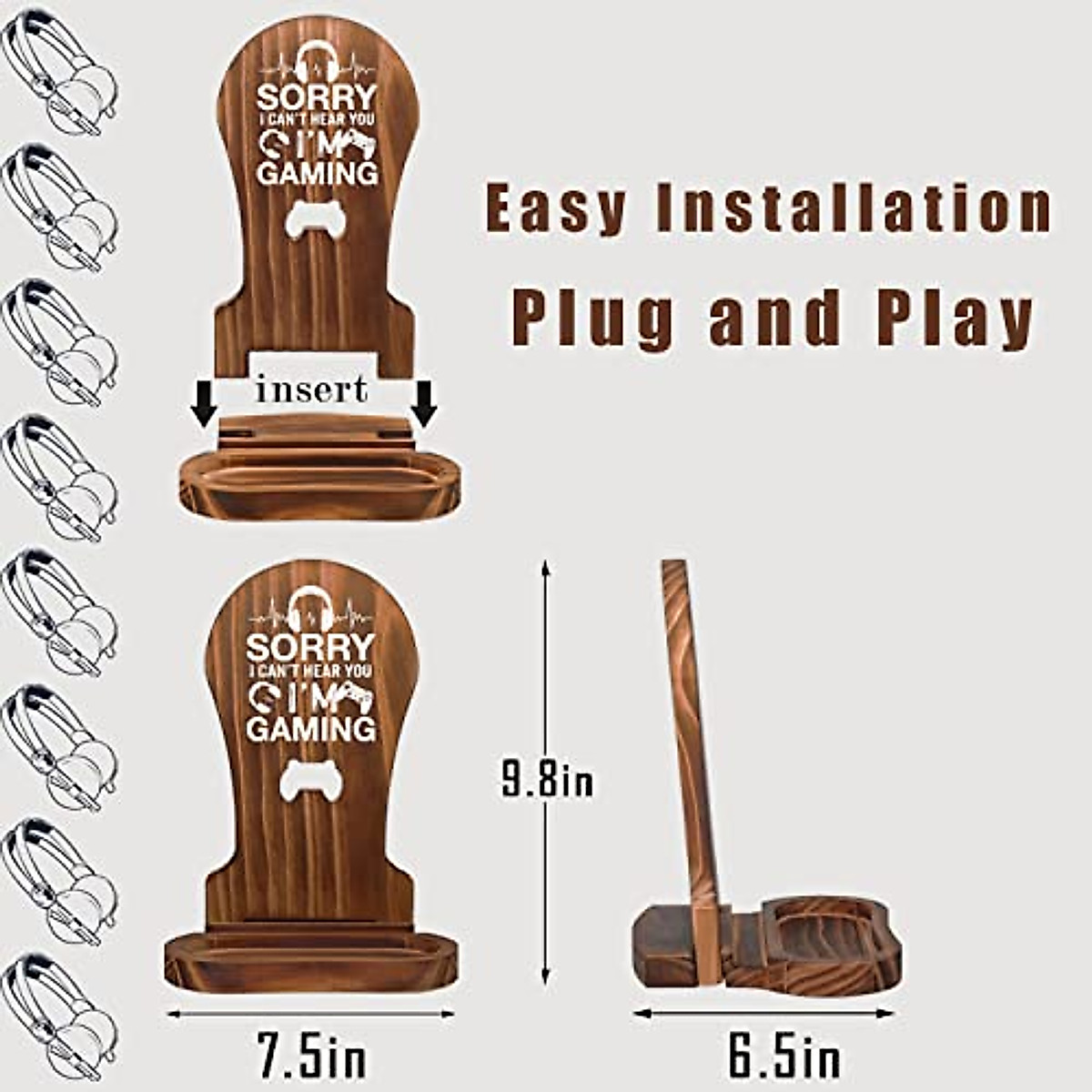 Gamer Gifts for Teenage Boys, Gaming Headphone Stand for Men, Gaming Room Decor Wooden Headset Holder, Son Boyfriend Husband Game Lover Gifts -Sorry I Can't Hear You I'm Gaming
