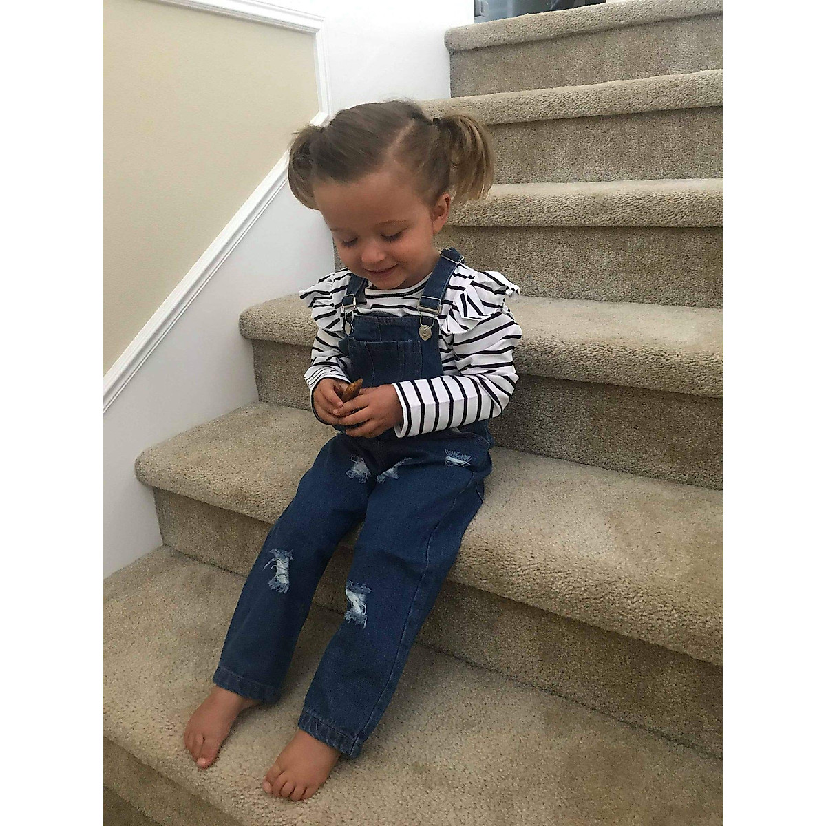 HINTINA 2PCS Baby Girls Clothes Toddler Jumpsuit Rompers Adjustable Overalls Set