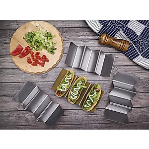 Taco Holder Stainless Steel Set of 4,Taco Stand Up Holders for Soft & Hard Shell Tacos,Oven, Grill and Dishwasher Safe,Perfect for Taco Tuesday,Mexican Fiesta, Cinco De Mayo Parties.