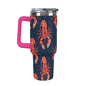 Red Lobster Printed Insulated Tumbler with Lid And Straw Stainless Steel Travel Coffee Mug 40oz Light Rose Red-style