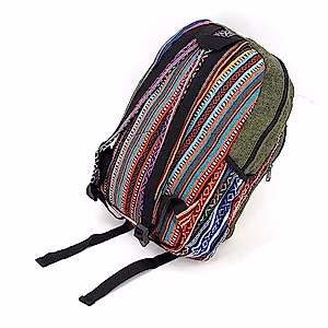 Unique Mushroom Embroidered Tie Dye Himalaya Hemp Large Hippie Backpack Festival Backpack FAIR TRADE Handmade with Love. (GREEN)