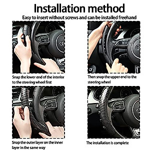 Moioee Carbon Fiber Anti-Slip Steering Wheel Grips Booster Cover Trim, Car Steering Handle Protector Assist Ferrule, Auto Interior Accessories Universal for Women Men, Suitable for Most Models