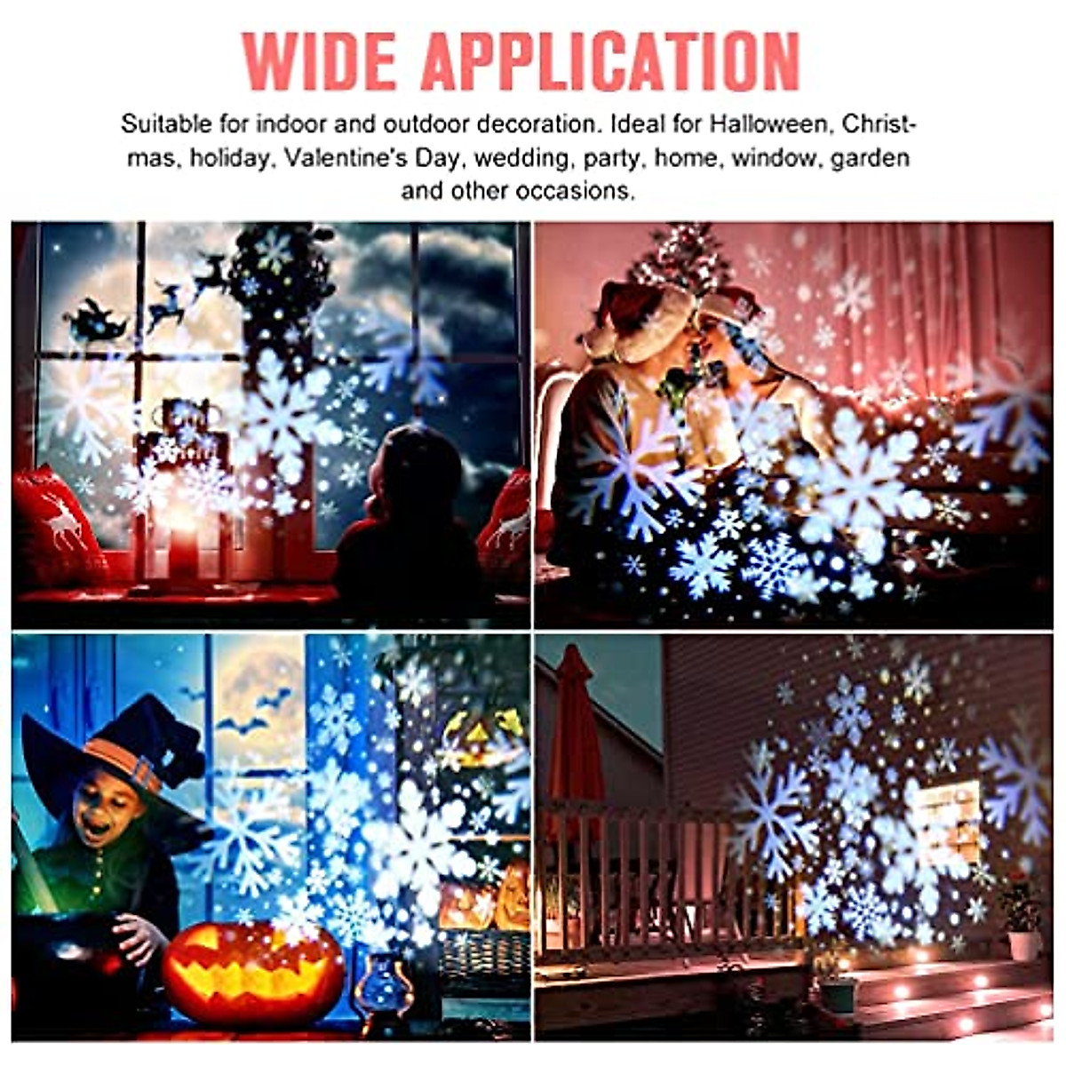 Christmas Projector Lights Outdoor,Upgraded Dynamic Holiday Snowflake Lights Projector,IP65 Waterproof White Snow LED Snowfall Projector Lights for Halloween Party Home Garden Decoration-2 Sets