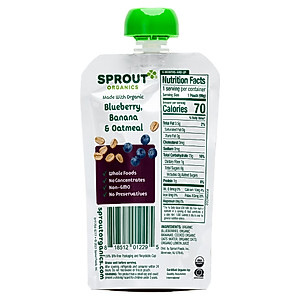 Sprout Organic Baby Food Stage 2 Pouch, Blueberry Banana Oatmeal, 3.5 Oz