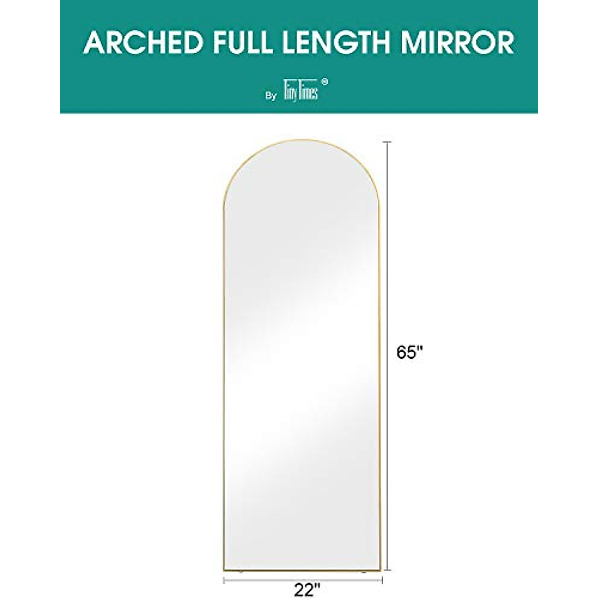 TinyTimes 65''x22'' Full Length Mirror, Arched Floor Mirror with Stand, Full Body Mirror, Arched Wall Mirror, Modern & Contemporary Full Length Mirror with Wood Frame- Gold