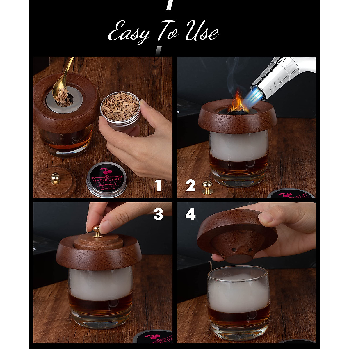 Cocktail Smoker Kit,Ziissup Old Fashioned Cocktail Kit With 4 Flavors of Wood Chips,Whiskey Smoker Kit,Bourbon Smoker kit is Idea Gift For Your Father, Friends & Lover