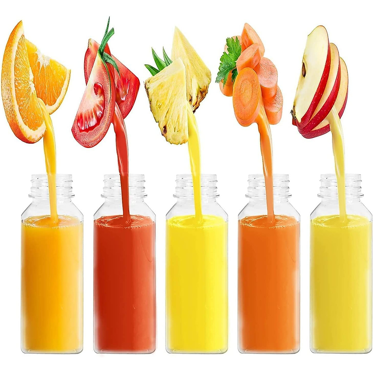 Goiio 5 Pcs 6 Ounce Plastic Juice Bottles, Clear Bulk Beverage Containers, for Smoothies, Juice Milk and Homemade Beverages